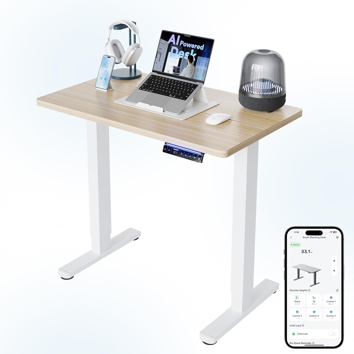 HUANUO AI-Powered Electric Standing Desk with Smart APP, Work with ...